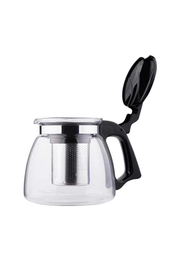 0.9 Lt Çelik Süzgeçli Siyah Cam Demlik Isıya Dayanıklı Cam Çaydanlık ...