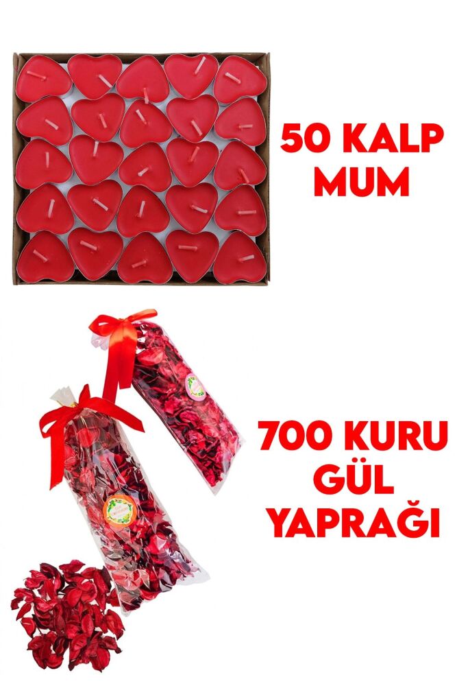 50 Mum - 700 Kuru Gül Yaprağı- Kalpli Mum ve Kuru Gül Yaprakları ...