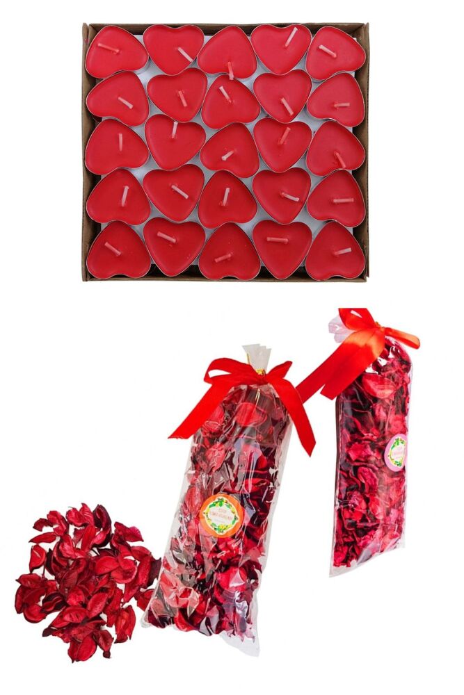 50 Mum - 700 Kuru Gül Yaprağı- Kalpli Mum ve Kuru Gül Yaprakları ...