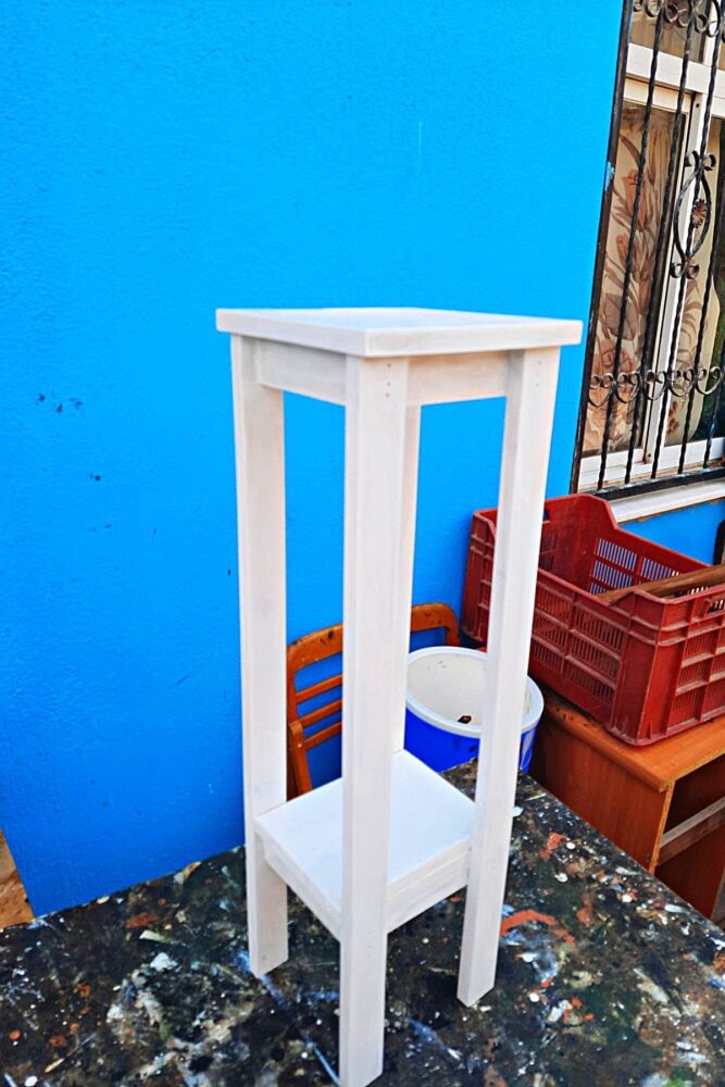 70cm 2 Katlı Ahşap Beyaz Yan Sehpa, Bitki Standı, Yerden Tasarruflu Organizatör 2 Katlı ...