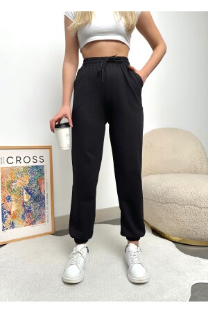 Kadın Siyah Paçası Lastikli Yüksek Bel Jogger Eşofman Altı - Çarşı 24 ...