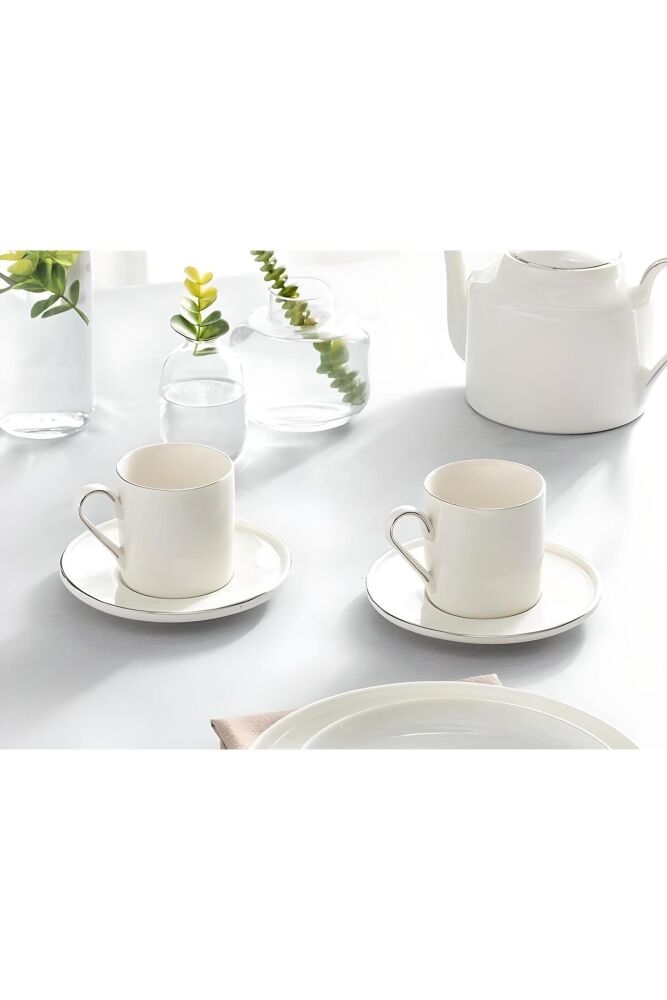 Modern 2 Kişilik 4 Parça 180 ml Gümüş Krem Çay Fincanı Takımı Servis ...