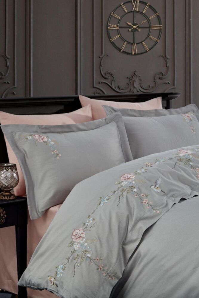 Pamuk Saten Çift Kişilik Nevresim Takımı Rüya Gri Nevresim - Çarşı 24 ...