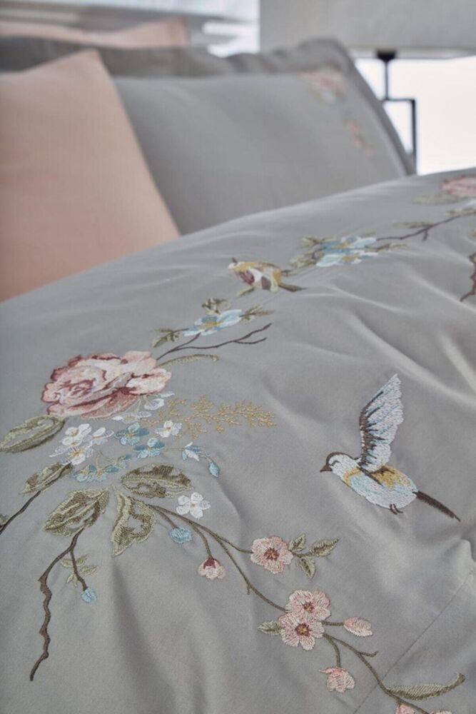 Pamuk Saten Çift Kişilik Nevresim Takımı Rüya Gri Nevresim - Çarşı 24 ...