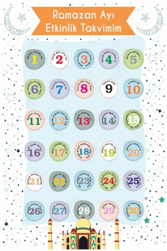Ramadan-Fastentabelle für Kinder – Ramadan-Aufkleber. Kinderfasten ...