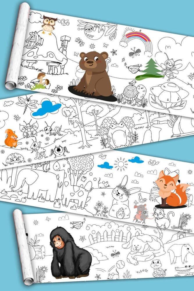 Sevimli Dostlar - Hayvanlar Alemi - Dev Boyama Kağıdı - Boyama Rulosu - Büyük Boy 5 Metre ...