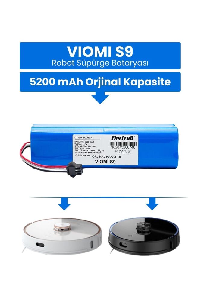 Viomi S9 Batarya (ORJİNAL KAPASİTE) 5.200mah Pil Akıllı Robot Süpürge Batarya Değişimi 4611 ...