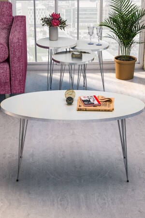 Zigon Sehpa Ve Orta Sehpa Elips Set Gümüş Beyaz Tel FMA3103 - Çarşı 24 ...